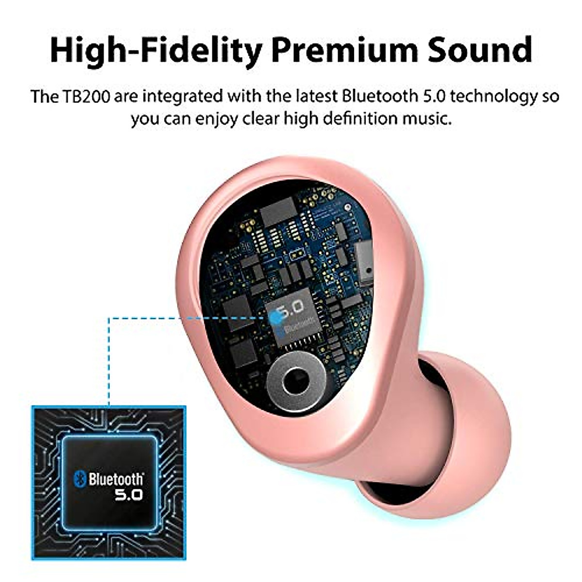 iLuv TB200 Rose Gold True Wireless Earbuds Cordless in-Ear Bluetooth 5.0 with Hands-Free Call Microphone, IPX6 Waterproof Protection, High-Fidelity Sound; Includes Compact Charging Case & 4 Ear Tips