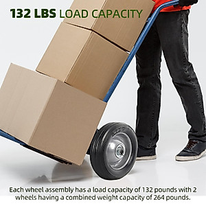 (2-Pack) AR-PRO 6” x 1.5” Flat Free Solid Rubber Wheel Assemblies - Replacement Hand Truck Wheels with Ball Bearings and 5/8” Bore Hole Diameter - Heavy-Duty Solid Rubber Wheels 132 lbs Load Capacity