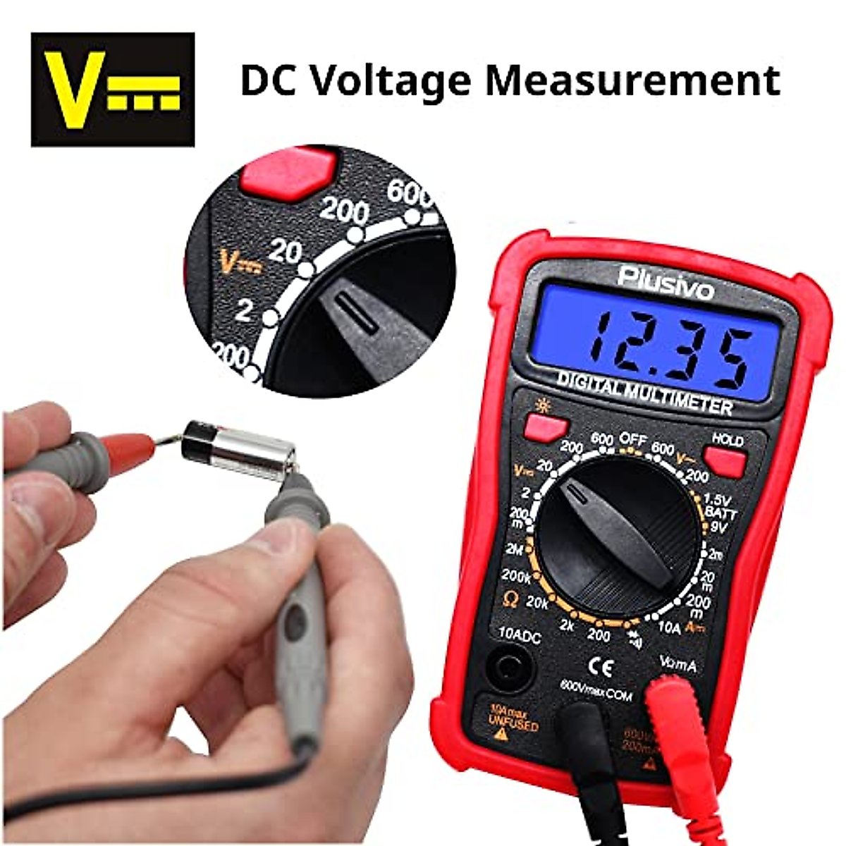 Digital Multimeter 2000 Counts Voltmeter Measures AC DC Voltage, Resistance, Current, Continuity, Diode Multi Tester with Probes, Test Clips, Dupont Wires, Crocodile Clips, Wire Stripper from Plusivo