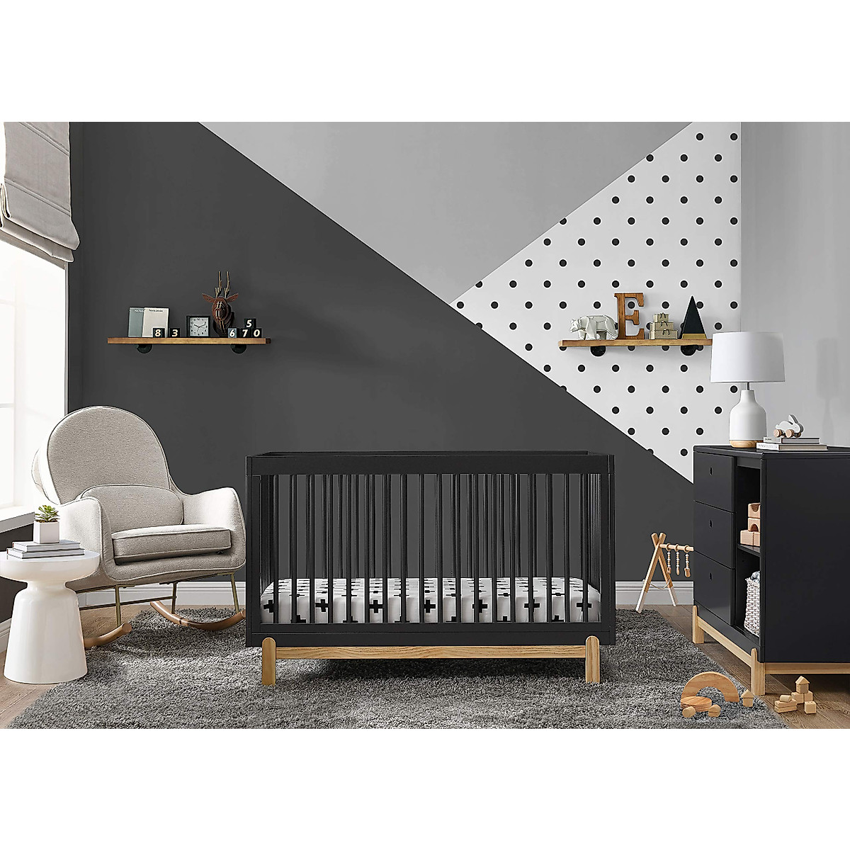 Delta Children Poppy 4-in-1 Convertible Crib, Greenguard Gold Certified, Midnight Grey/Natural