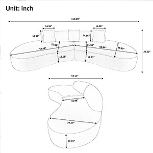 BAMOOLI 119'' Curved Sofa Couch, Mid Century Modern Half Moon Living Room Sofa, Luxury 4-Seat Sofa Couch with High-Density Foam Filled, Sherpa Lamb Fabric Sectional Sofa for Apartment, Office, Beige