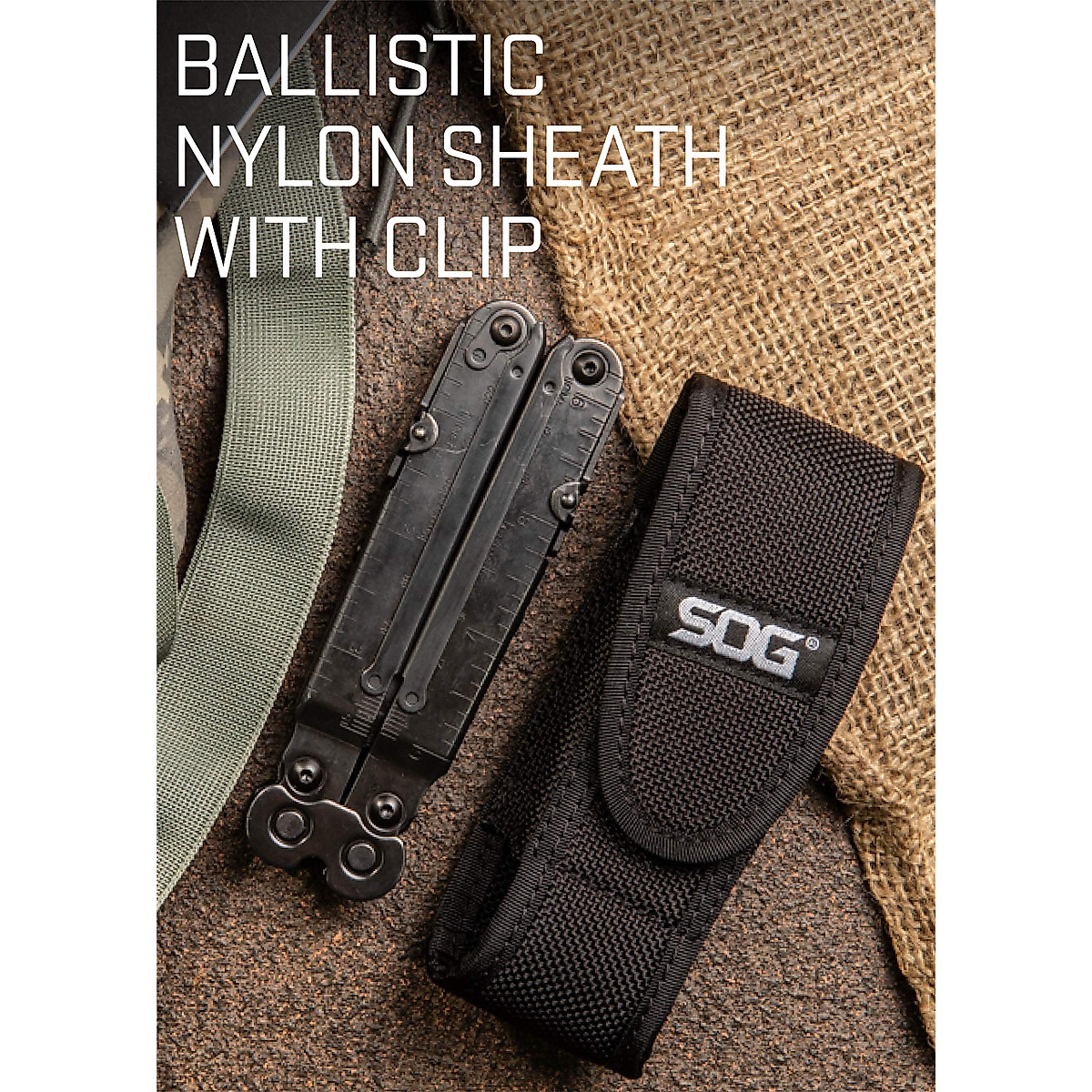 SOG PowerLock Multi-Tool- Compound Leverage Technology with EOD Crimper Device, 420 Stainless Steel Body, 18 Lightweight Specialty Tools (B61N-CP) , Black