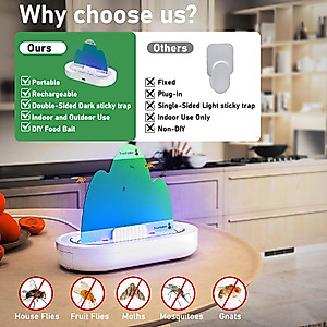 Portable Cordless Double-Sided Fly Trap,Mosquito Trap Outdoor,Fly Repellent,Multi-Effect Indoor Bug Zapper with Bait Box for Fruit Flies,Gnats,Mosquitoes,Moths,for Gardens,Patios,Lawns,Camping