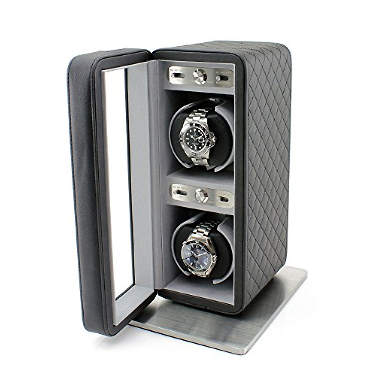 Heiden Monaco Double Watch Winder in Black Leather - Battery Powered or AC Adapter