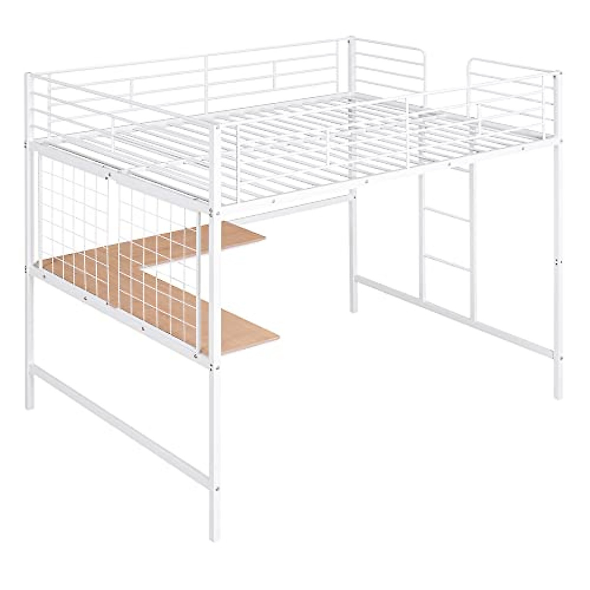 Goohome Full Size Metal Loft Bed with L-Shaped Desk and Metal Grid,Metal Loft Bed Frame with Ladder and Full Length Guardrail, Side Stairs, Space-Saving, Noise Free, No Box Spring Neede for Teen Adult