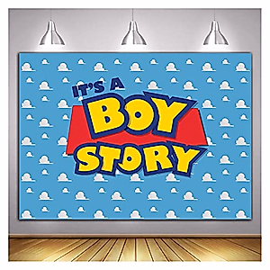 XLL 8x6ft Cartoon Boy It's a Story Photography Backdrop Birthday Party Photo Background Blue Sky White Clouds Backdrops Baby Shower Kids Hero Booth Studio Props, 8x6ft(240x180cm)