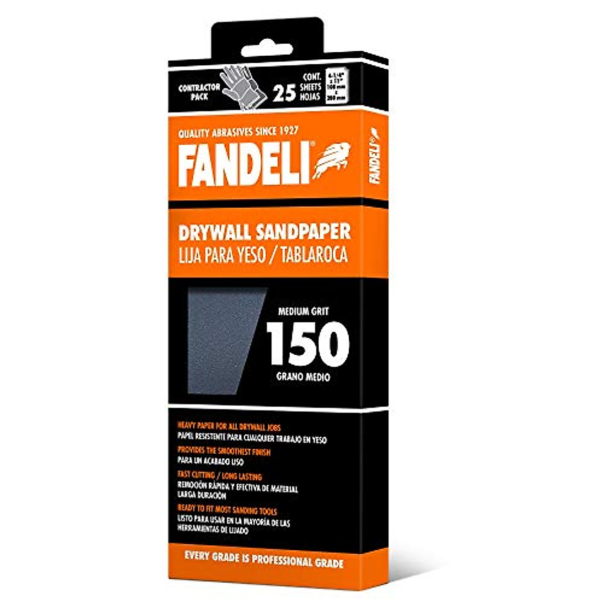 Fandeli | Multi-Purpose Sanding Paper | Grit 150 | 25 Sheets of 4-1/4'' x 11'' | Perfect for Sanding Drywall | Hand Sanding | Orbital Sanders