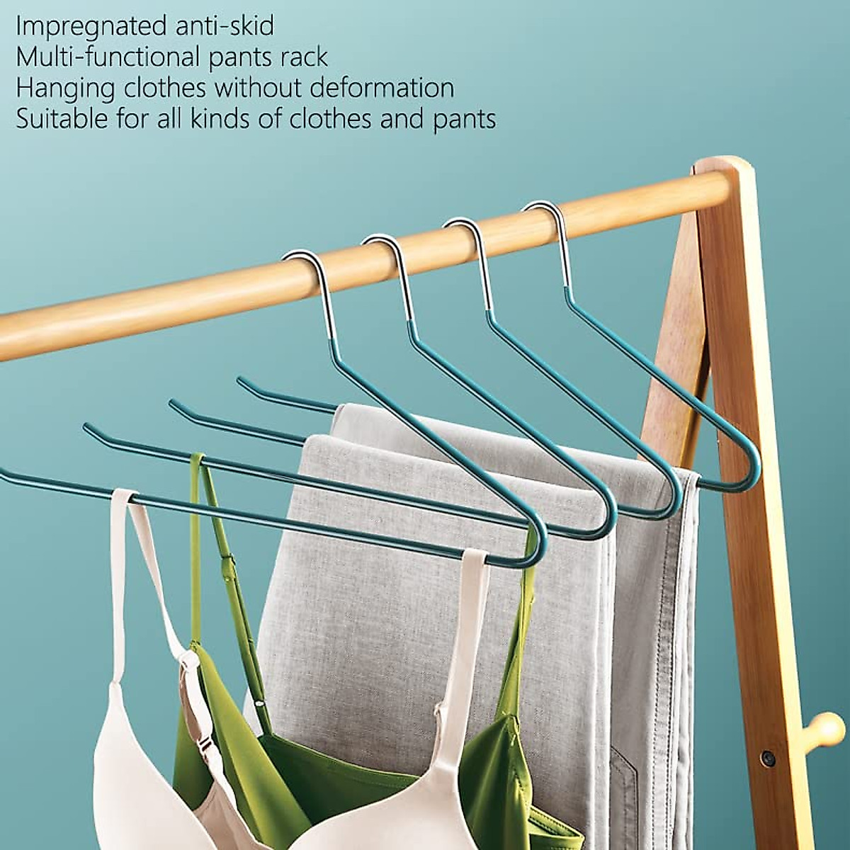 UPRA Multiple Slack/Trousers Pants Hangers 10 Pack,Anti-Rust Chrome Metal Hangers,Non Slip Rubber Coating,Space Saving,Open Ended or Easy-Slide Pant Airing Wet Clothes-Without Neckline Wrinkles,Green