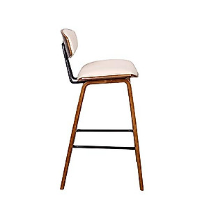 Armen Living Fox Multi Color Option Faux Leather Kitchen Barstool with Walnut Wood Frame and Black Powder Coated Footrest, 26" Counter Height, Cream,LCFOBAWACR26
