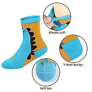 5 PACK Boys Dinosaur Socks, Cartoon Dino Pattern Cotton Crew Socks for Baby Toddler Little Kids, 3-8 Year Old Gift Set for Christmas