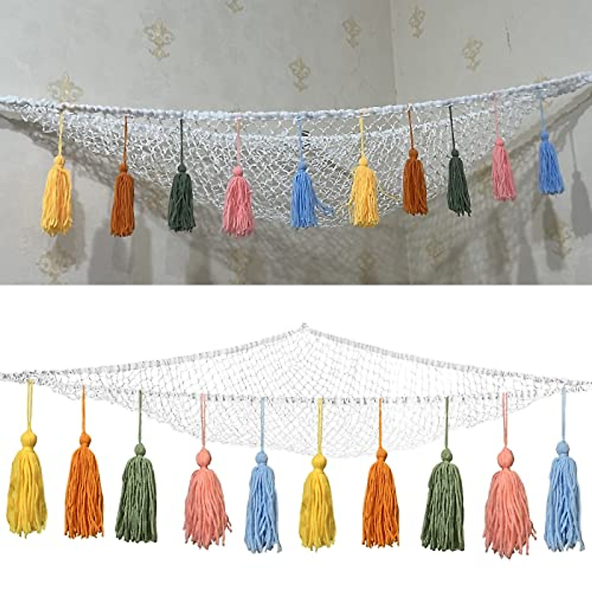 LXUNYI Stuffed Animal Net or Hammock, Net for Stuffed Animals, Plush Toy Net Hammock for Stuffed Animals with Tassels Corner Hanging Mesh Toys Stuffy Net Hammock for Wall