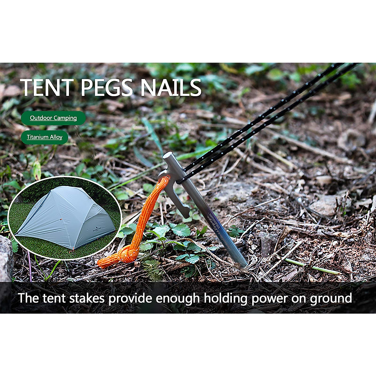 Boundless Voyage 6pcs Titanium Alloy Tent Pegs Outdoor Camping Awning Tent Stakes Lightweight Tent Nail 24CM-Ti4013P