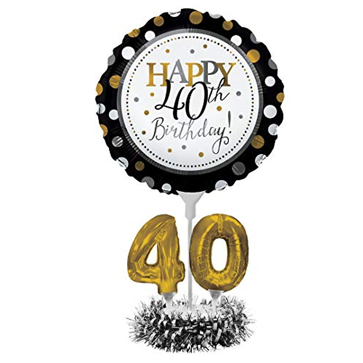 Creative Converting Happy 40th Birthday Balloon Centerpiece Black and Gold for Milestone Birthday - 317306