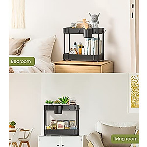 2 Pack Under Sink Organizer, 2 Tier Under Sink Organizers and Storage Bathroom Organizer Countertop, Under Sink Storage Under Cabinet Organizer for Bathroom Kitchen Countertop and Cabinet