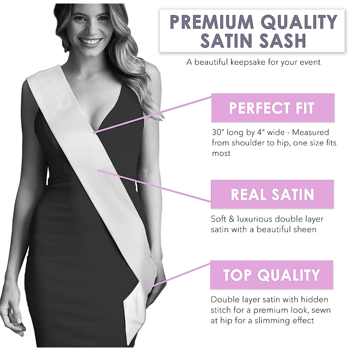 Senior Sash 2025 - PREMIUM GRADE SATIN Navy Blue with Silver Outline Class of 2025 Senior White Satin Sash - UNISEX Senior Night Supplies and Gifts - White Sash (ClsOf25 NVY w/SLV) WHT