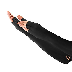 Copper Compression Long Arthritis Pain Relief Gloves - Copper Infused Orthopedic Fingerless Hand Brace for Women, Men - Carpal Tunnel, Computer Typing, RSI, Support Hands, Wrist, Arms