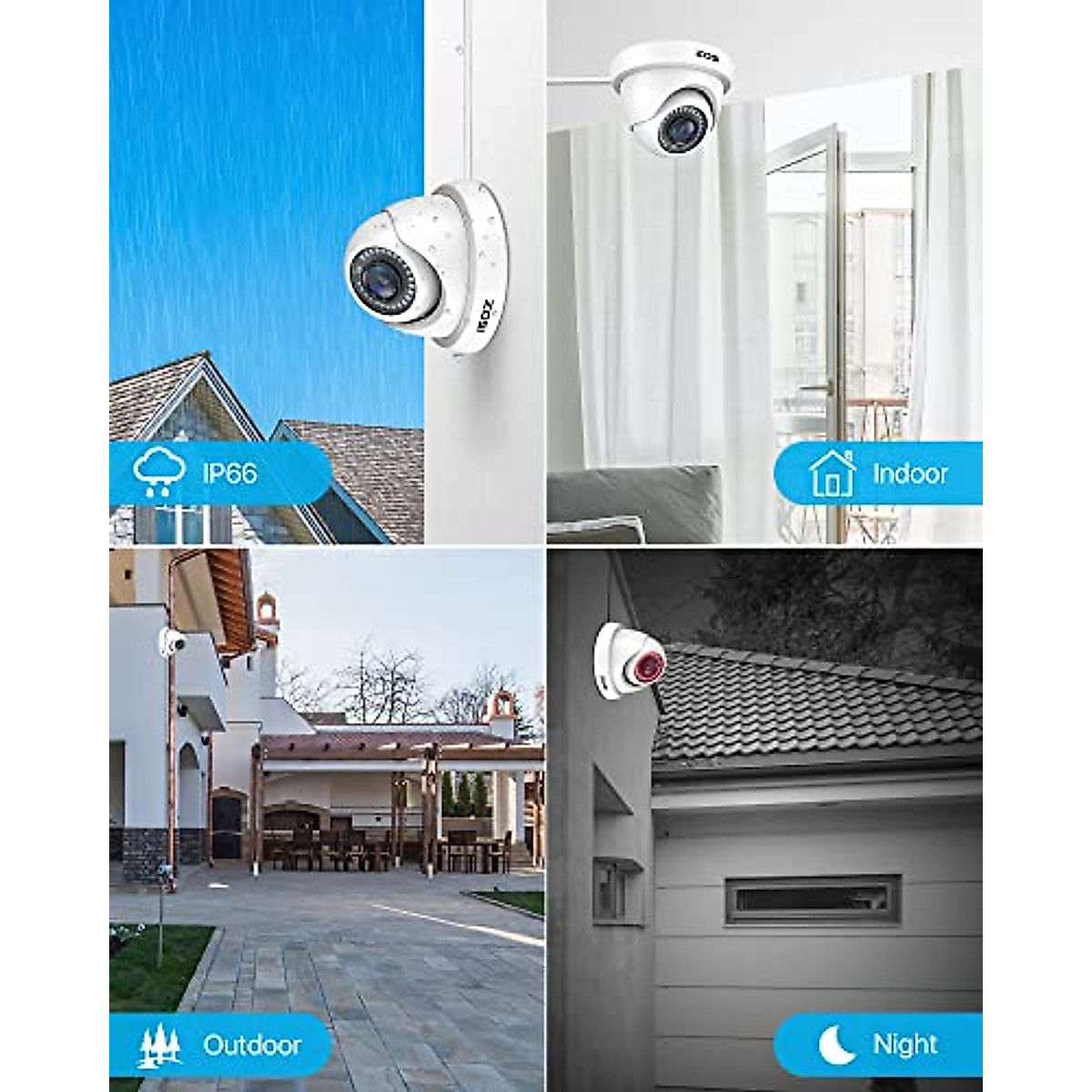 ZOSI 4 Pack 2.0MP HD 1080P Security Cameras Kit TVI/CVI/AHD Indoor Outdoor 80ft Day Night Vision CCTV Dome Home Cameras For 720P/1080N/1080P/5MP/4K HD-TVI AHD CVI Analog DVR Systems(White)