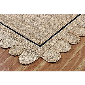 CASAVANI Hand Braided Rag Rug Geometric Beige & Black Jute Rug Best Uses for Hallway Enterway Best Uses for Bedroom,Dining Room,Entertainment Room 4x6 Feet