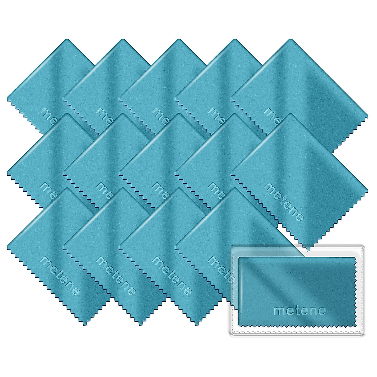 Metene 15 Pack Microfiber Cleaning Cloths (6"x7") in Individual Vinyl Pouches | Glasses Cleaning Cloth for Eyeglasses, Phone, Screens, Camera Lens and Other Delicate Surfaces Cleaner (Blue)