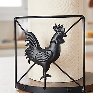 JOIN IRON Rooster Desktop Tissue Holder for Kitchen Roll Organize,Paper Towel Holder Black Kitchen Roll Holder, One-Handed Operation Countertop Roll Dispenser with Weighted Base,