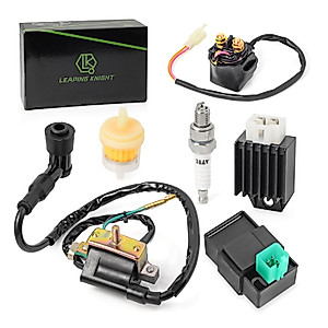 Ignition Coil Kit with 5 Pin AC CDI Box Voltage Regulator Rectifier Solenoid Relay & Spark Plug for Kazuma Meerkat 50cc Falcon 70cc 90cc 110cc Taotao Roketa Coolster 110CC ATV 3050B