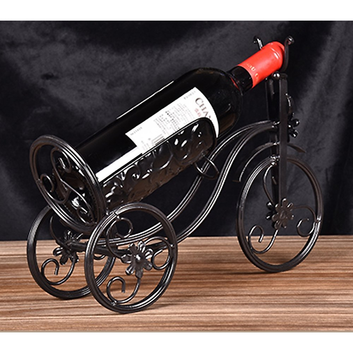 CdyBox Wrought Iron Wine Holder/Rack Bike Shape Tricycle Art Home Décor (Black)