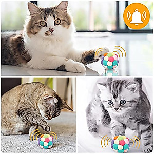 WONOWPA Cat Toy Balls with Bell, Colorful Soft Cat Fuzzy Balls, Interactive Cat Toys for Indoor Cats and Kittens (2 Pcs Bell Balls & 2 Pcs Fuzzy Balls)