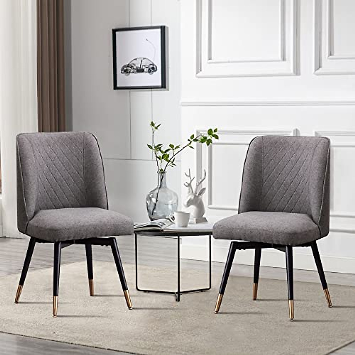 Yongchuag Swivel Dining Chairs Set of 2 Upholstered Accent Chair for Living Room Dining Room Leisure Armless Desk Chair Gray