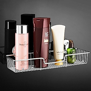 SANNO Suction Cup Shower Caddy Storage Combo Organizer, No Damage Bath Shelf Suction Cup Shower Basket,Rustproof Wire Bathroom Accessories - Rustproof Stainless Steel