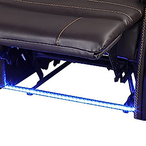 Modern Manual Reclining Motion Corner Sectional Sofa ,5 Seaters PU Leather Recliner Sofa & Couch Curved L-Shaped Couch W/ LED Strip, Console Storage and 2 Cup Holders for Living Room Furniture Sets