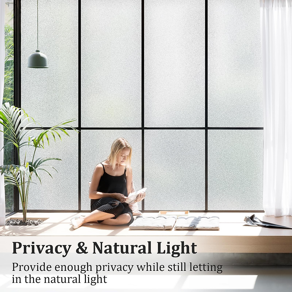 Coavas Window Privacy Film Frosted Window Glass Film Non-Adhesive Removable Bathroom Window Coverings Day and Night Privacy Heat UV Blocking Window Film for Home Office 35.4x78.7