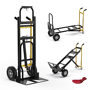 Goplus Convertible Hand Truck, 3-in-1 Metal Dolly Cart with 4 Rubber Wheels, 1000 lbs Max Load Capacity, Heavy-Duty Industrial Collapsible Cart for Transport & Moving in Warehouse, Home, Supermarket