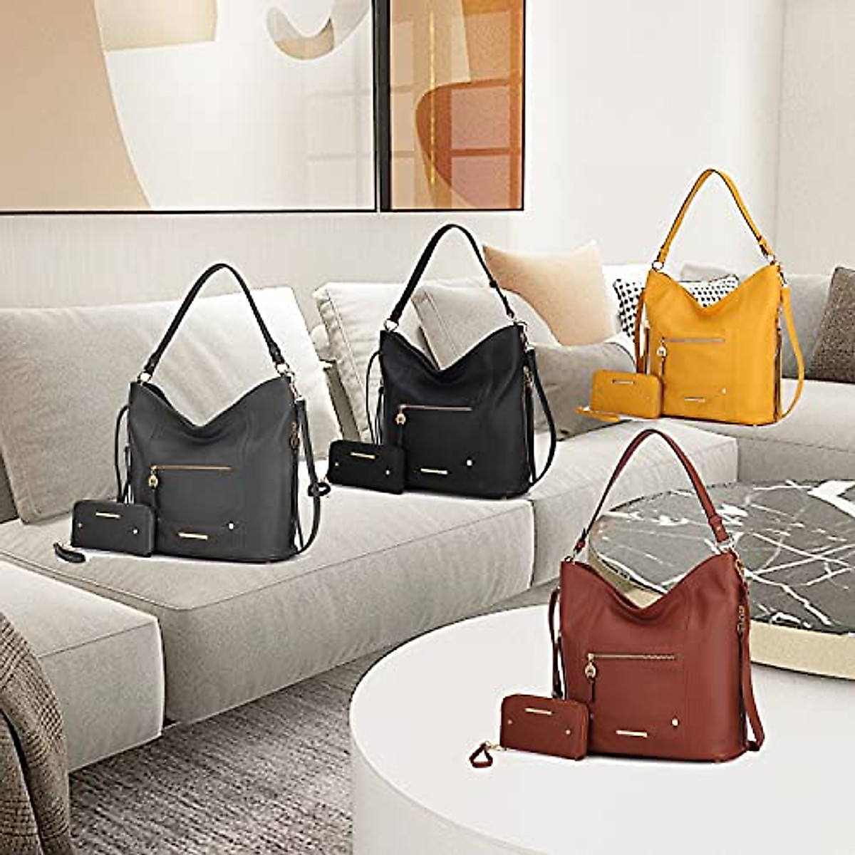 MKF Collection Hobo Purses for Women – Soft PU Leather Handbag Womens Hobo Shoulder bag – Fashion Top Handle Pocketbook Mustard
