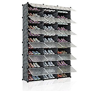 KOUSI Portable Shoe Rack Organizer 72 Pair Tower Shelf Storage Cabinet Stand Expandable for Heels, Boots, Slippers， Transparent Door