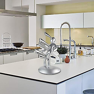Kitchen Knife Set with Block, Unique Set of Silver Human for Kitchen Knives, Knife Block Set with 5 Stainless Steel Knives