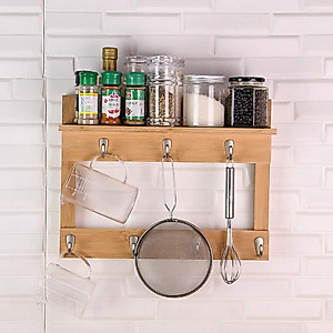 Encozy Coffee Mug Wall Rack, Holder, and Organizer - 7 Hooks Mug with Shelf for Your Favorite Mugs - Adds Charm to Any Kitchen or Office Décor (Bamboo)