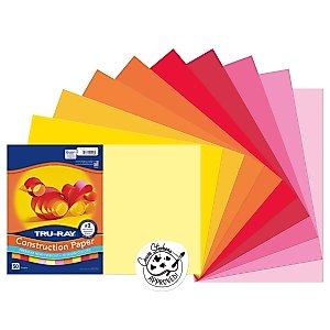 Pacon 102948 Tru-Ray Construction Paper, 76 lbs., 12 x 18, Assorted, 25 Sheets/Pack