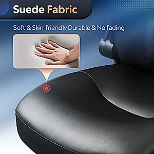 DEVAISE Computer Office Chair, High Back Ergonomic Desk Chair with Adjustable Flip-up Armrests, Lumbar Support and Thick Headrest, Executive Suede Fabric Swivel Task Chair, Black