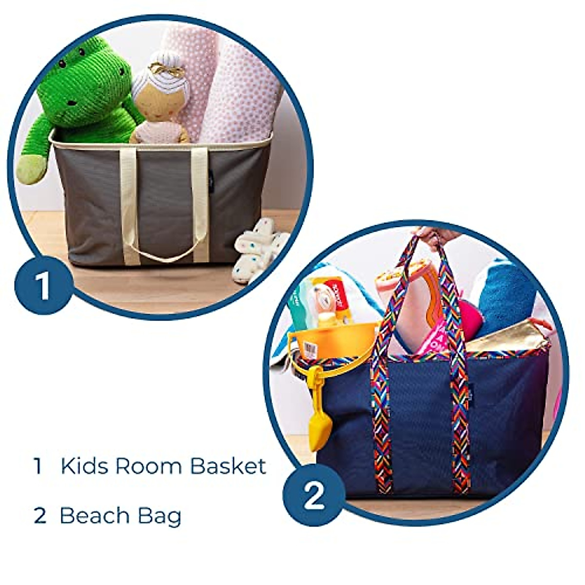 KITLIFE - Pop Up Laundry Tote –Collapsible Laundry Basket–Versatile Fabric Laundry Basket / Car Organizer / Grocery Bag, Navy