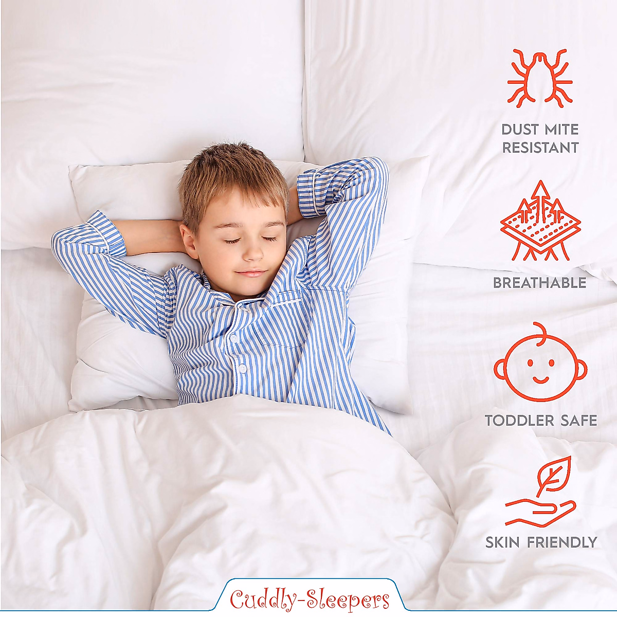 Digital Decor Toddler Pillow - 100% Cotton Outer Fabric - Made in USA Baby Pillow Perfect for Sleeping in Daycare Preschool, Portable Travel Pillow for Neck Head and Spine - 13"x18"