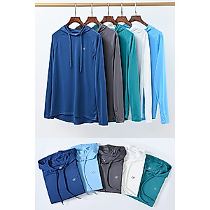 Men's UPF 50+ Long Sleeve Hooded Shirts Sun Protection Athletic Hoodie for Fishing Hiking Running Workout Rash Guard Shirt Charcoal Grey M