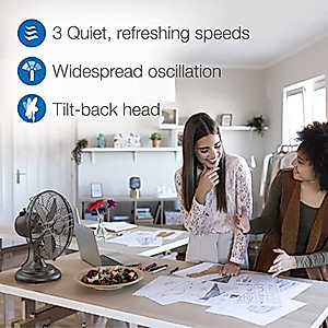 Lasko Oscillating Table Top Fan, Portable, 3 Quiet Speeds, for Bedroom, Kitchen and Office, 17", Bronze, R12210