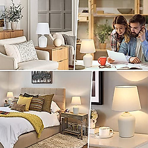 Sucolite Small Table Lamps Set of 2, Bedside Nightstand Lamps for Bedroom Kid’s Room, Cute Desk Lamps with Studded Texture Base for Reading Nursery Living Room Office, White