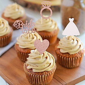 24 PCS Bride to Be Cupcake Toppers with Heart Ring Dress Bridal Shower Cupcake Picks Wedding Engagement Bachelorette Party Cake Decorations Supplies