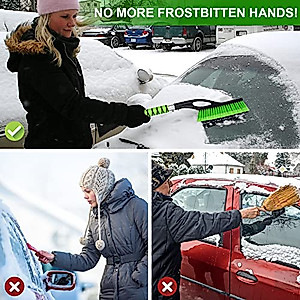 CYEVA 3 Pack 27" Snow Brush with Ice Scraper, Ice Scrapers for Car Windshield, Detachable Snow Removal Tool with Ergonomic Foam Grip for Cars Trucks SUVs (Green)