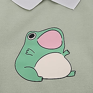 CM C&M WODRO Women Frog Sweatshirt Graphic Aesthetic Oversize Pullover Clothes Long Sleeve T-Shirt with Pocket (Green, Large)