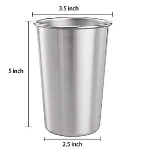 Tosnail 6 Pack 16 oz Stainless Steel Pint Cups Metal Cups Unbreakable Drinking Glasses Water Tumblers for Kids, Adults Indoor and Outdoor Use - Silver