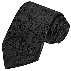 KissTies Mens Black Tie Set: Paisley Necktie + Pocket Square