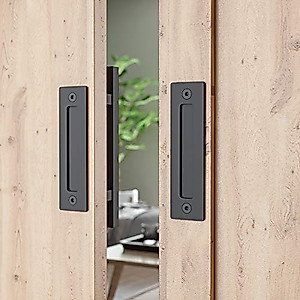 SMARTSTANDARD 2PCS 12" Pull and Flush Barn Door Handle Set, Large Rustic Two-Side Design, for Gates Garages Sheds Furniture, Black, Square