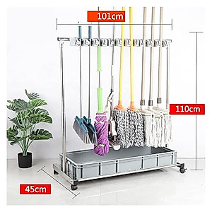 Drainage Rack Movable Hand Trucks Floor-Mounted Rack Broom and Mop Holder Movable Closet Cabinet Mobile Tool Corner Workshop Space for Garden Garage Organizer Kitchen,Restaurant,Business,Garages,Basem